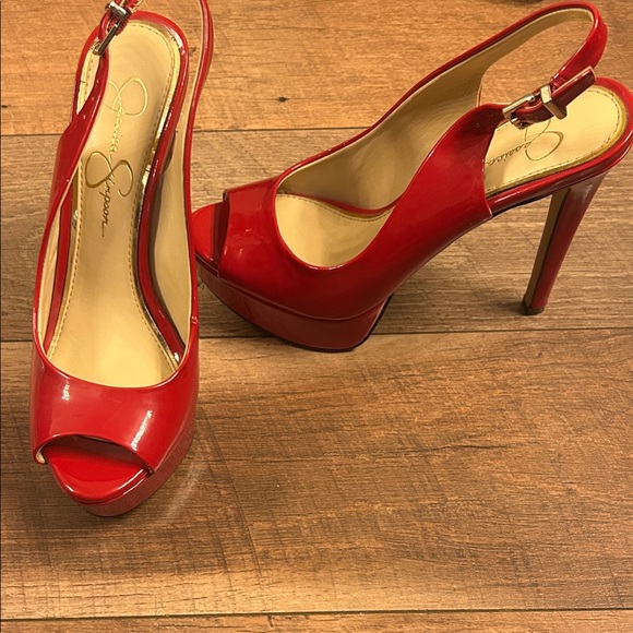 Jessica Simpson | Shoes | Jessica Simpson Vibrant Red Peeptoe Heels ...